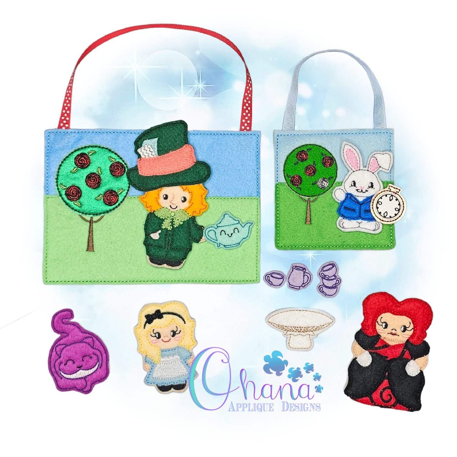 Alice in Wonderland Finger Puppets Set Embroidery - Ohana Applique Designs