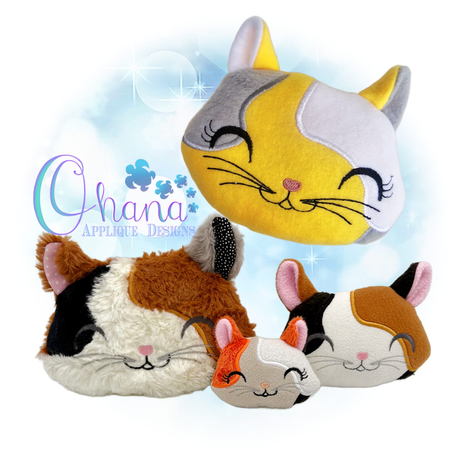 Calico Cat Pillow Stuffie Embroidery Design- Ohana Applique Designs