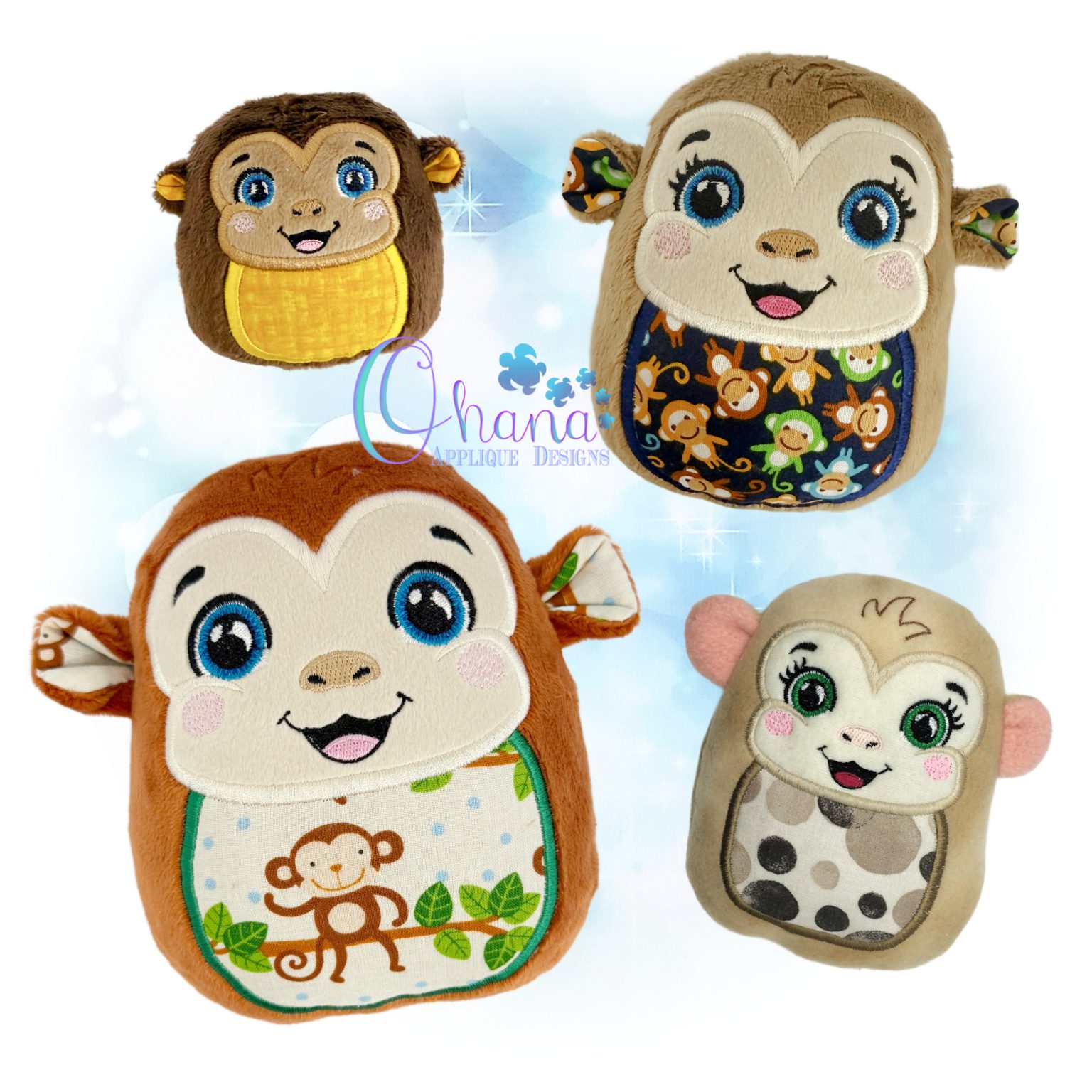 Monkey Egglet Stuffie Embroidery Design- Ohana Applique Designs