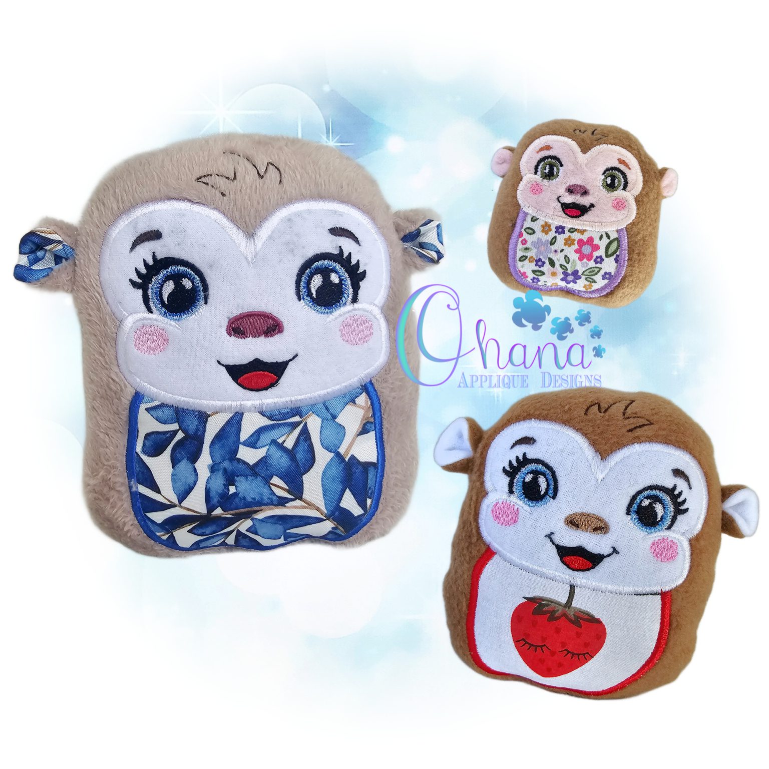Monkey Egglet Stuffie Embroidery Design- Ohana Applique Designs