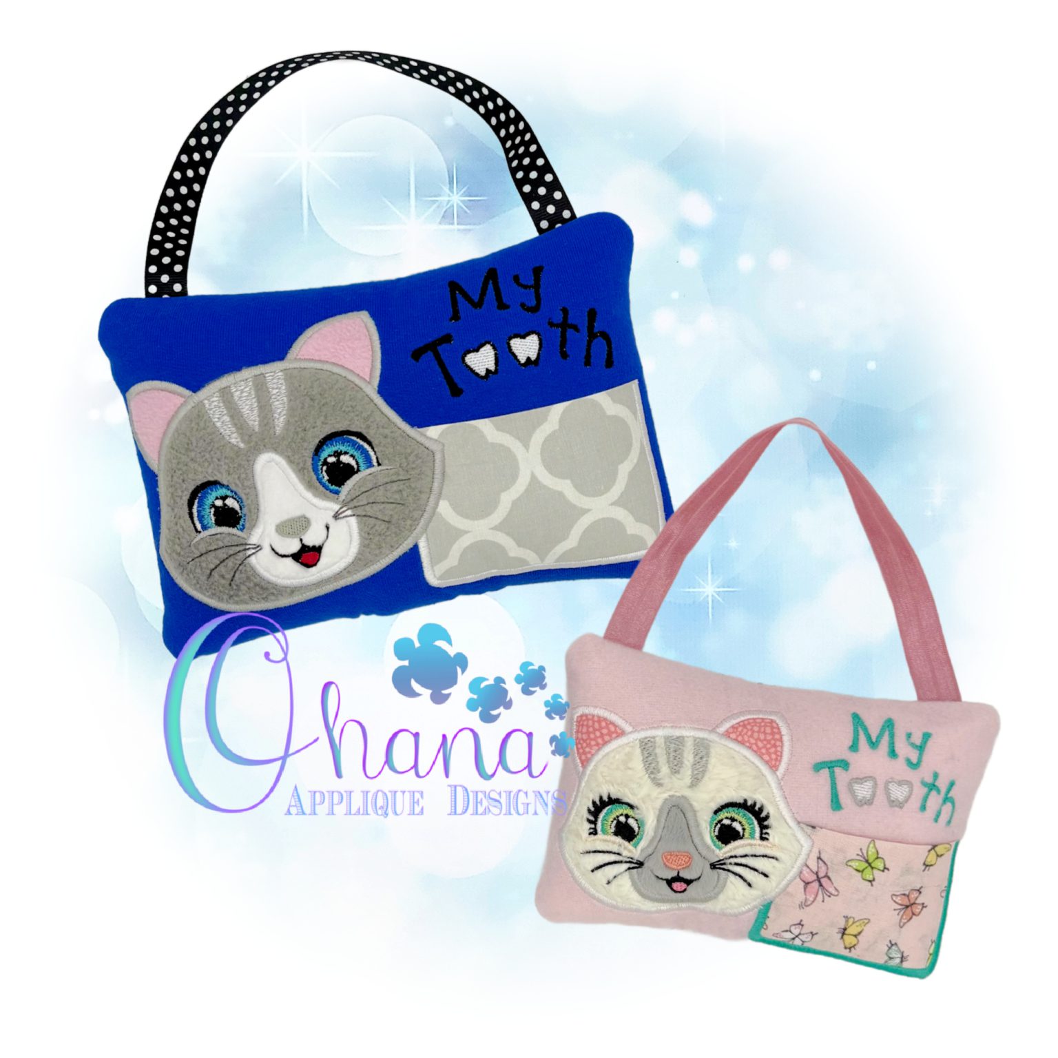 Cat Tooth Fairy Pillow Embroidery Design - Ohana Applique Designs