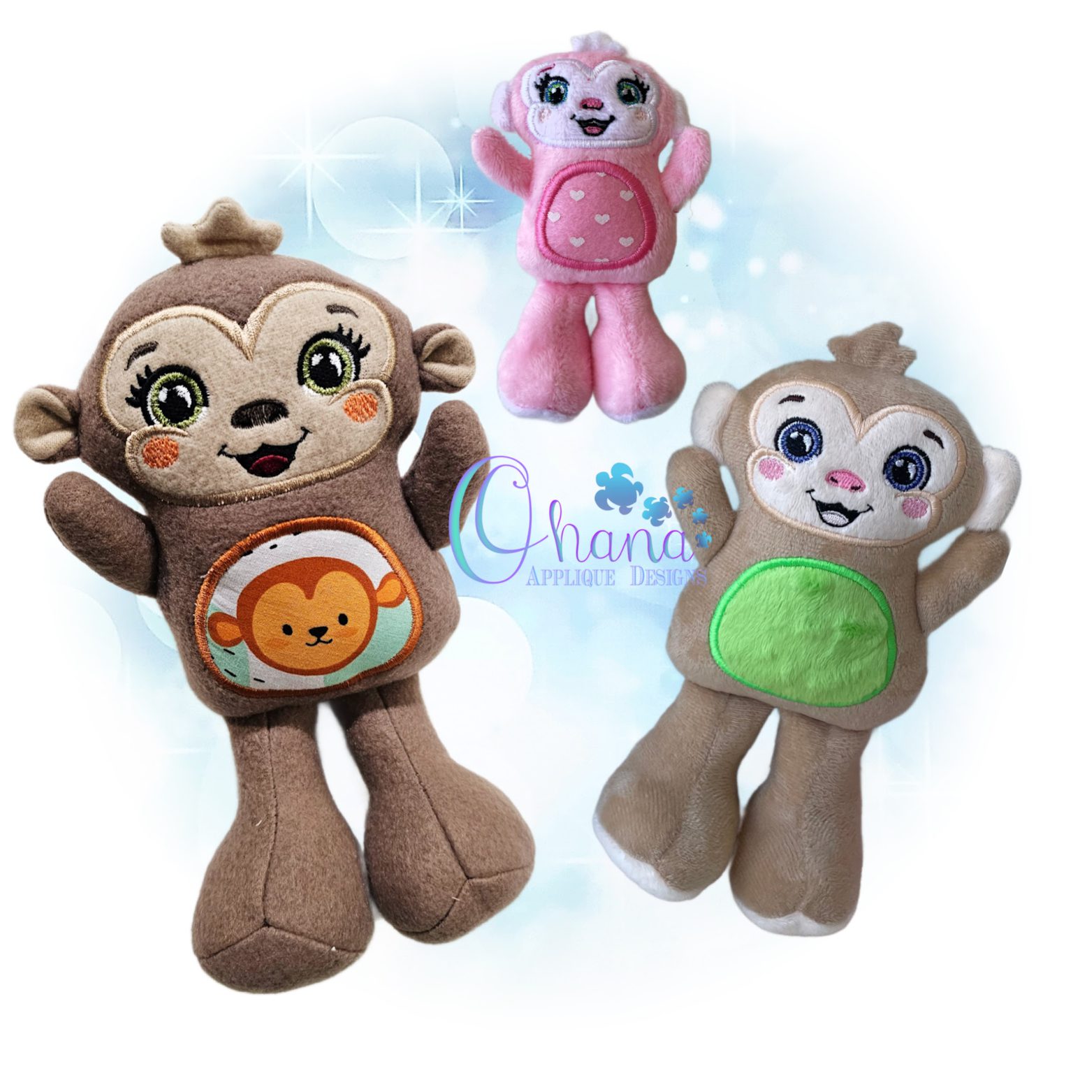 Sweet Stomper Monkey Stuffie Embroidery Design- Ohana Applique Designs