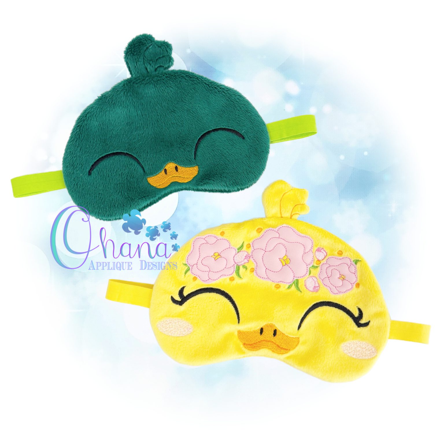 Floral Duck Sleep Mask Embroidery Design - Ohana Applique Designs