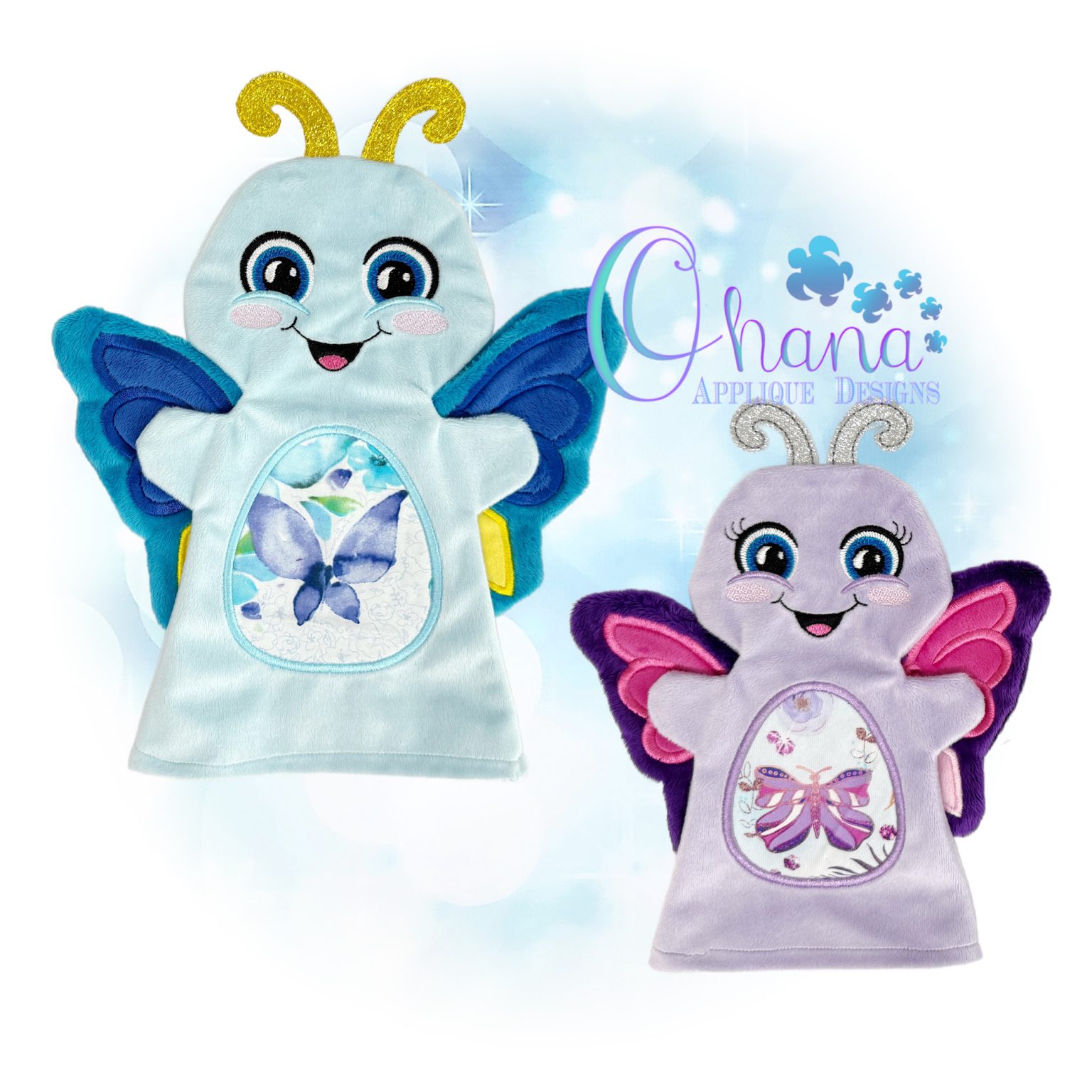 Presley Butterfly Hand Puppet Embroidery Design - Ohana Applique Designs