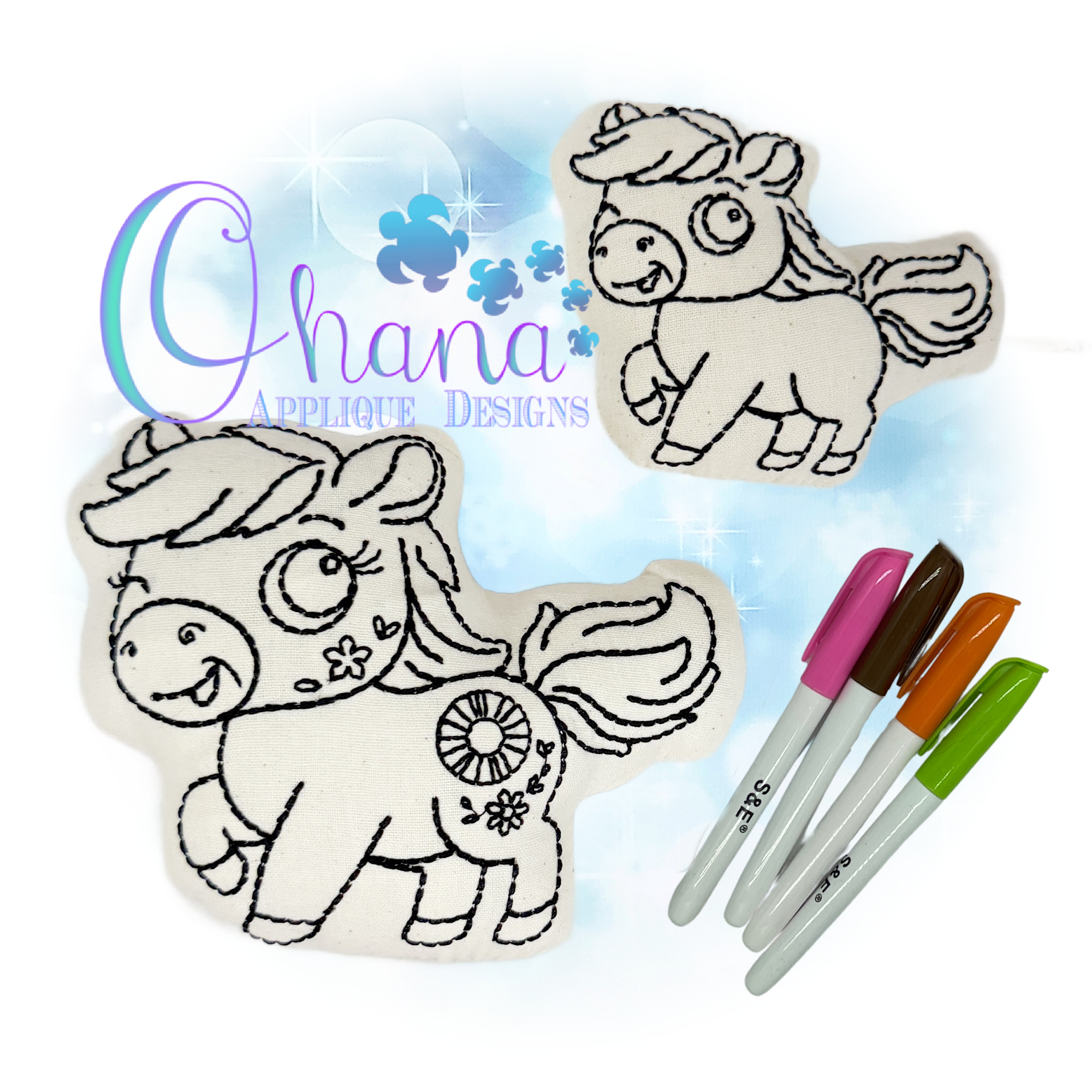 Chinese New Year - Fire Horse Coloring Stuffie Design - Ohana Applique ...